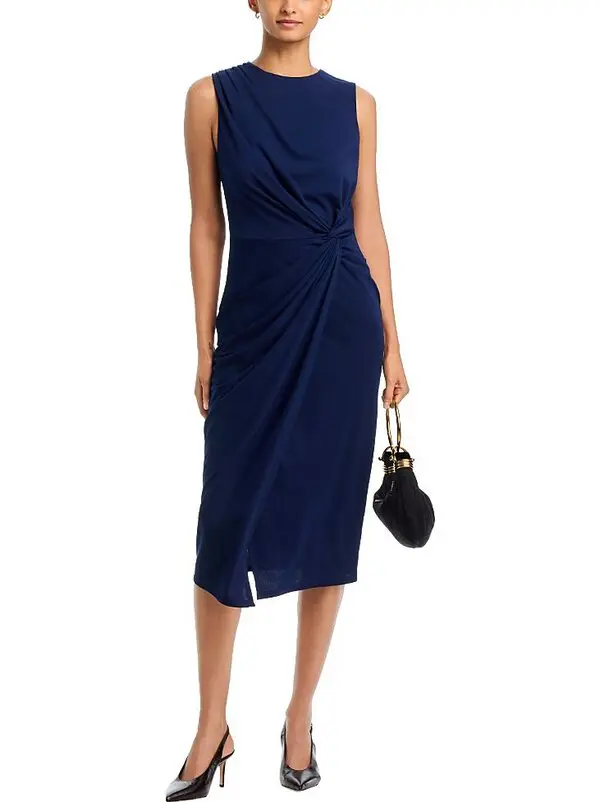 Aqua Jersey Knot Waist Midi Dress - Navy