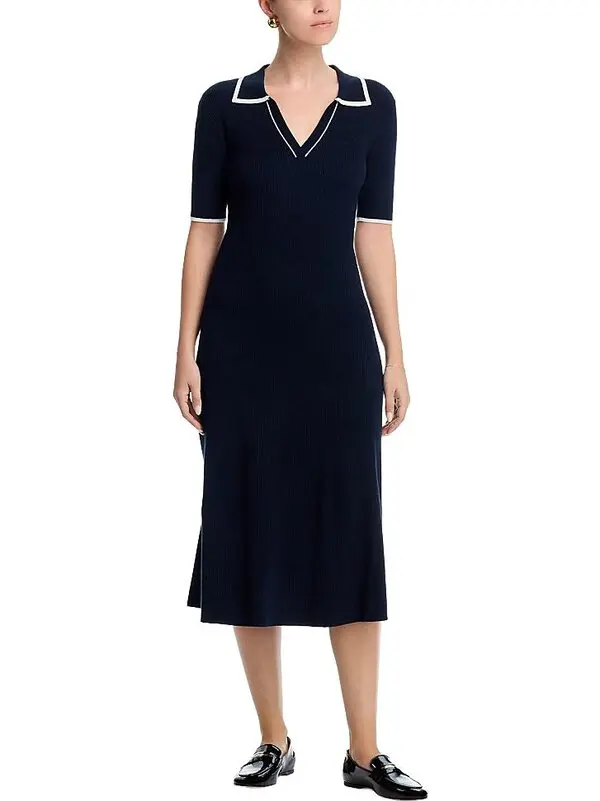 T Tahari Short Sleeve Polo Collar Midi Dress - Dark Navy