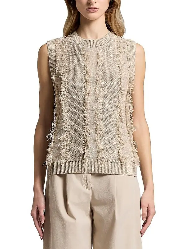 Peserico Fringe Trim Knitted Top - Beige Birch