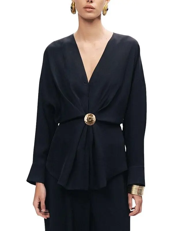NOCTURNE Draped Buckle-detail Shirt - Black
