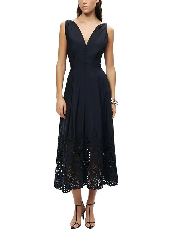NOCTURNE Sleeveless Embroidered Midi Dress - Black