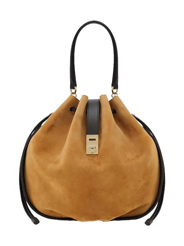 FERRAGAMO Hug Suede Bucket Bag - Naturale