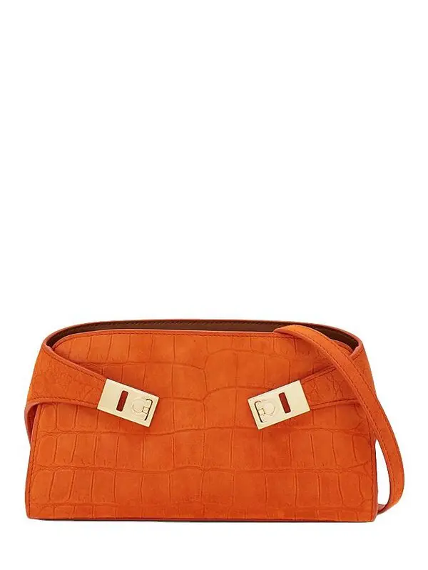 FERRAGAMO Mini Embossed Suede Crossbody Bag - Light Sienna