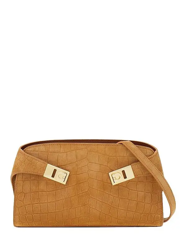 FERRAGAMO Mini Embossed Suede Crossbody Bag - Naturale