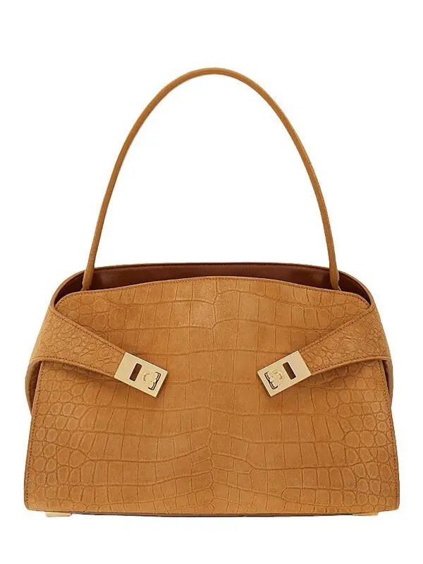 FERRAGAMO Hug Soft Suede Shoulder Bag - Naturale