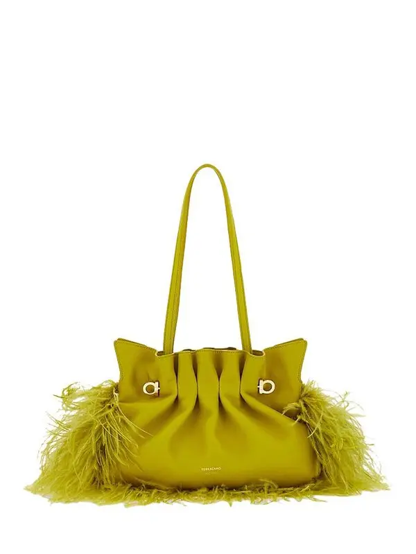 FERRAGAMO Small Leather Bag With Feather Detail - Antique Yellow