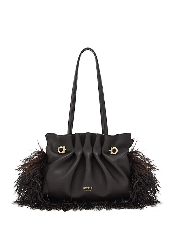FERRAGAMO Small Leather Bag With Feather Detail - Testa Di Moro