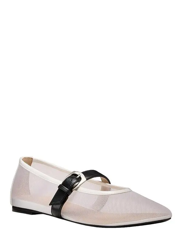 STUART WEITZMAN Sai Bareitall Mary Jane Flats - White/blanco/black