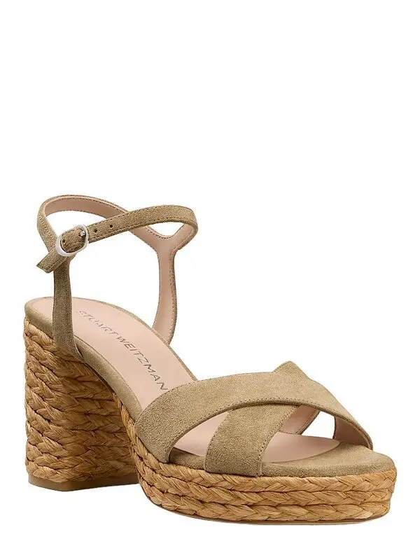 STUART WEITZMAN Dayna 80 Espadrille Platform Sandals - Golden Olive/natural