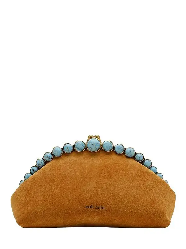 Cult Gaia Una Suede & Stone Clutch - Caramel/turquoise