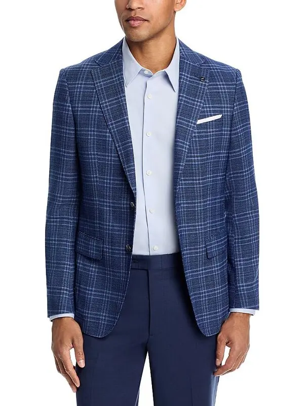 BOSS Hutson Plaid Slim Fit Sport Coat - Dark Blue