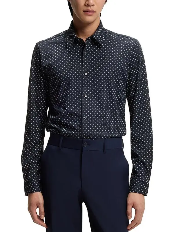 BOSS P-roan Kent Slim Fit Button Down Shirt - Dark Blue