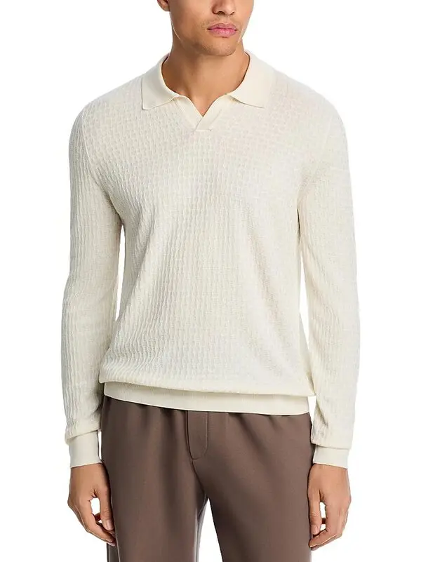 BOSS Silk Long Sleeve Sweater Polo - Open White