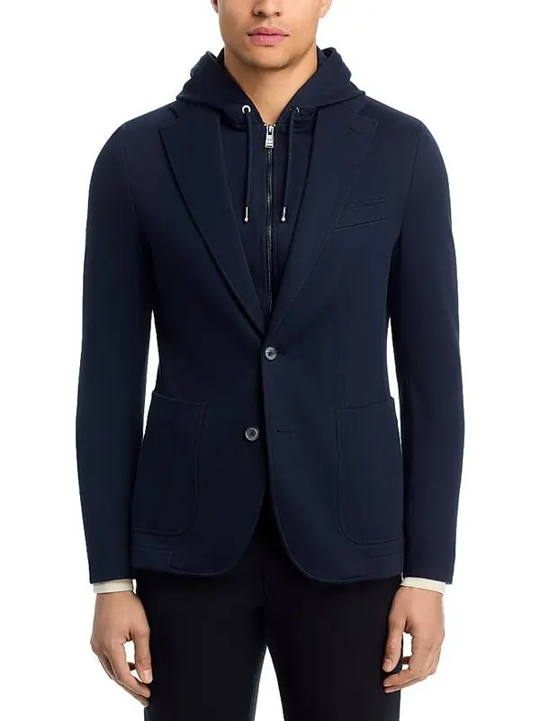 BOSS Hanry Slim Fit Sport Coat With Removable Hood - Dark Blue