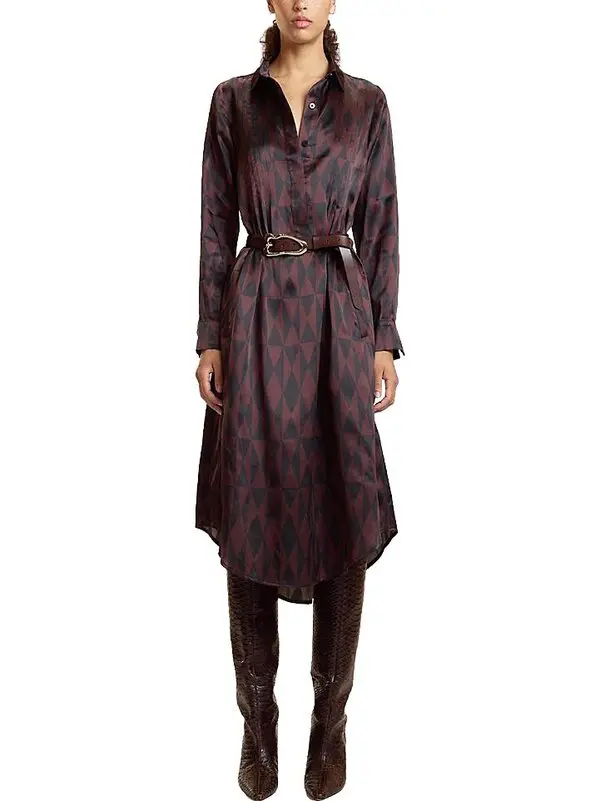 Cynthia Rowley Pintuck Silk Charmeuse Shirt Dress - Black/burgundy
