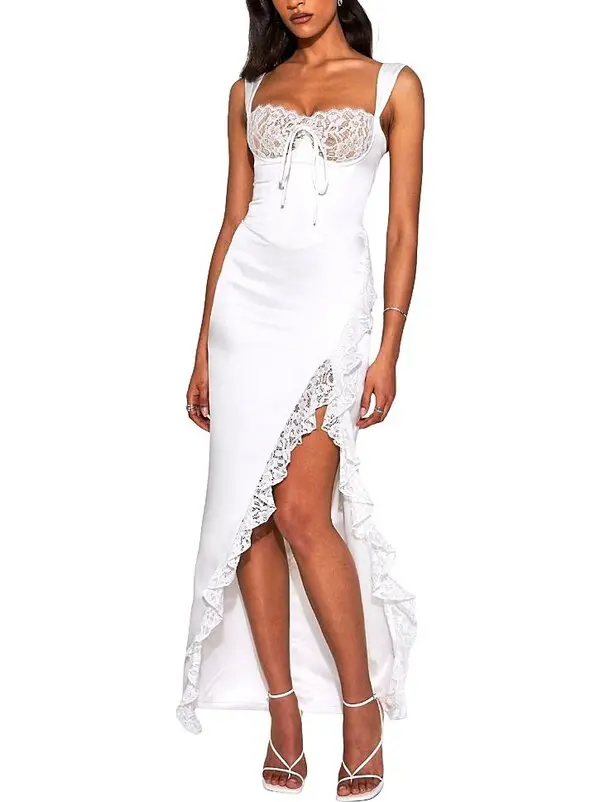 MISS CIRCLE Lace Satin Maxi Corset Dress - White