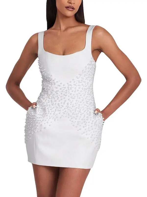 MISS CIRCLE Faux Pearl Beaded Cocoon Mini Dress - White