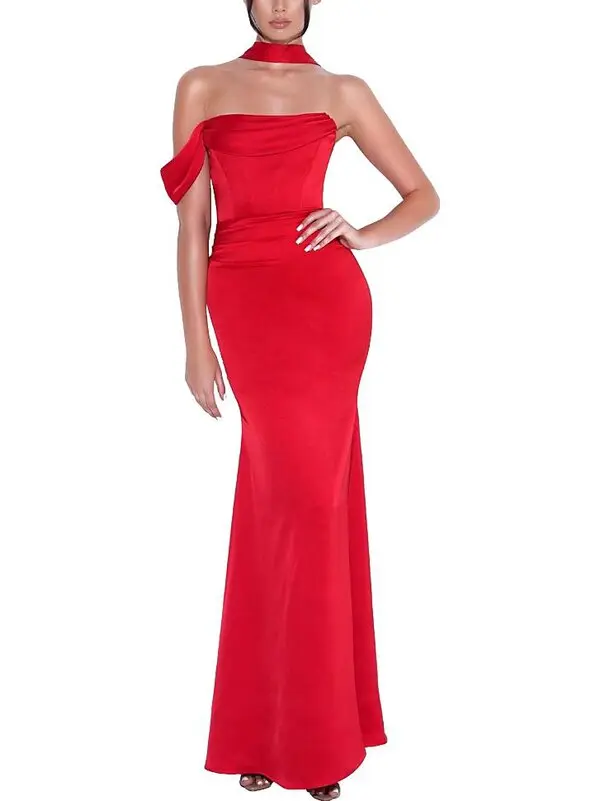 MISS CIRCLE Ivona Halter Neck Corset Gown - Red