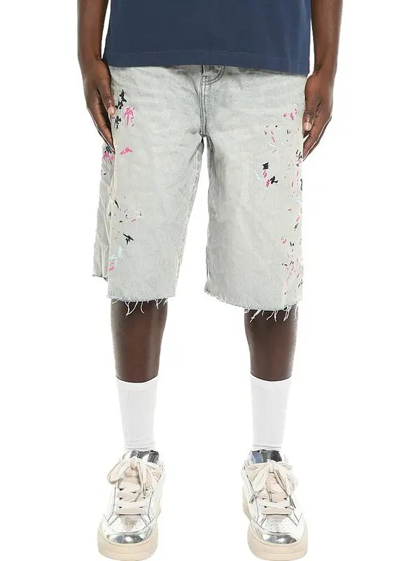 PURPLE BRAND Splatter Embroidery Denim Shorts - Light Indigo