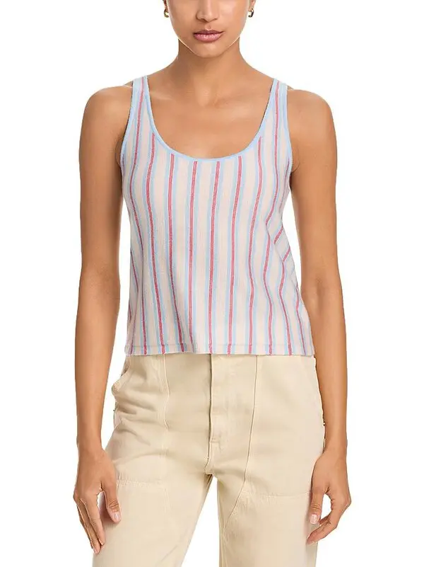 Guest In Residence Cashmere Fine Stripe Tank - Clear Sky