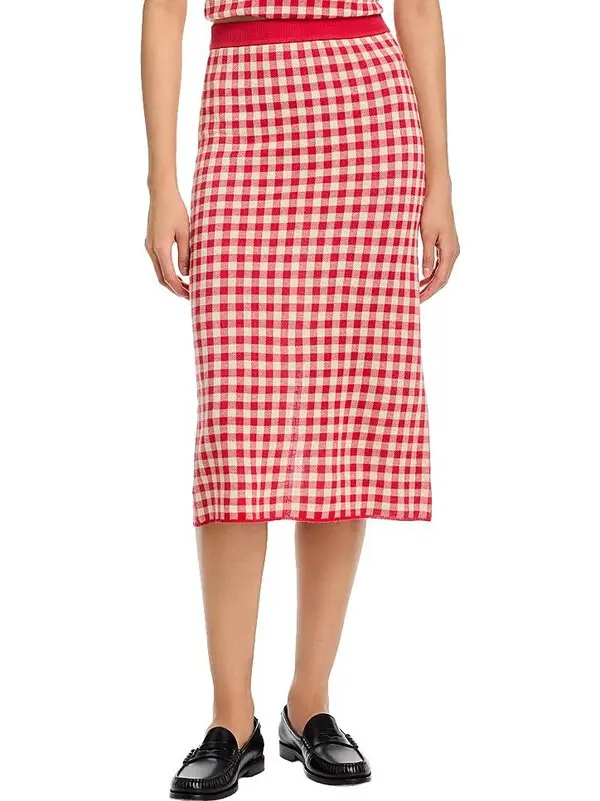 Guest In Residence Cashmere Gingham Midi Skirt - Scarlet/mist