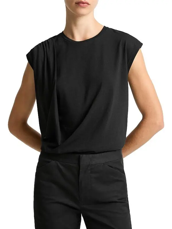 Vince Round Neck Drape Top - Black
