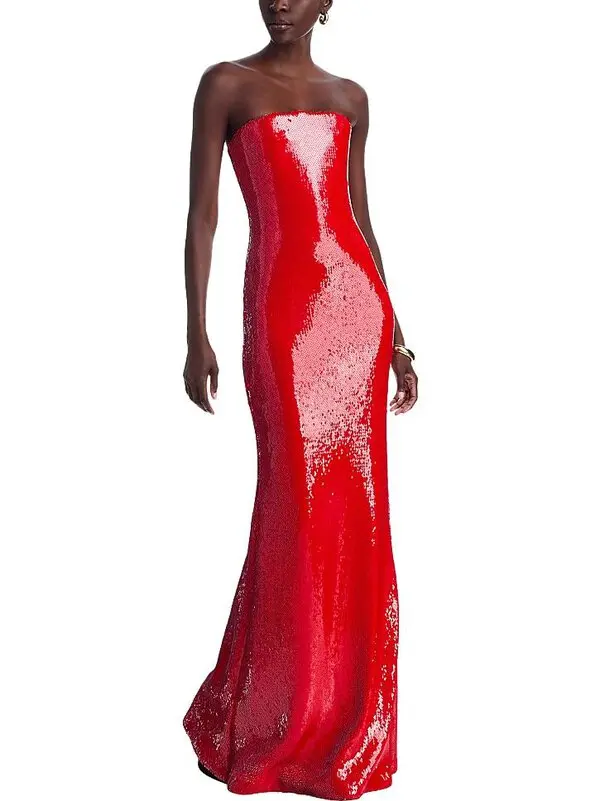 SERGIO HUDSON Strapless Sequin Gown - Red