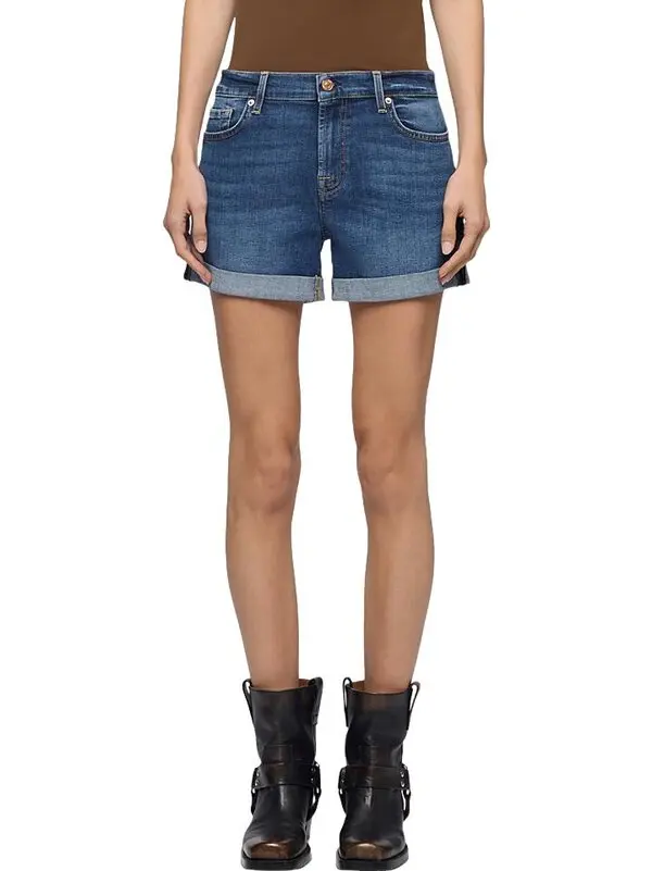 7 For All Mankind Mid Roll Denim Shorts - Vanity