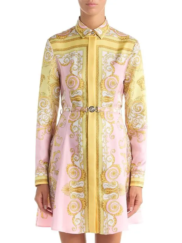 Versace Silk Twill Print Dress - Pale Yellow/pastel Blue