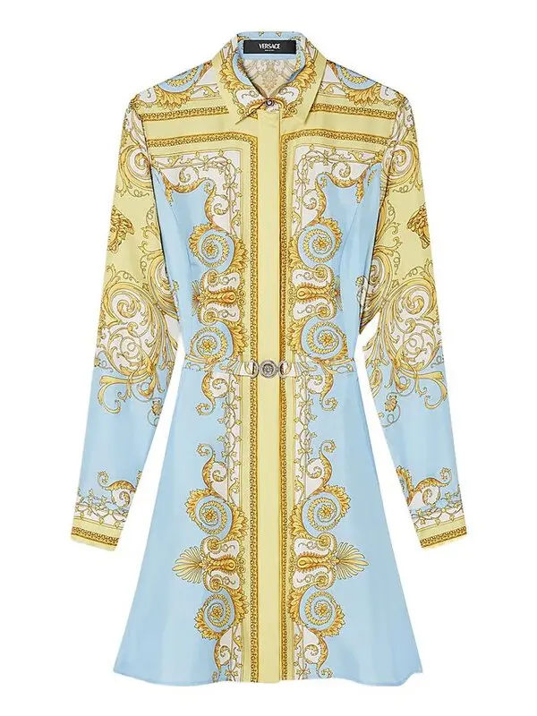 Versace Twill Print Shirt - Pale Yellow/pastel Blue