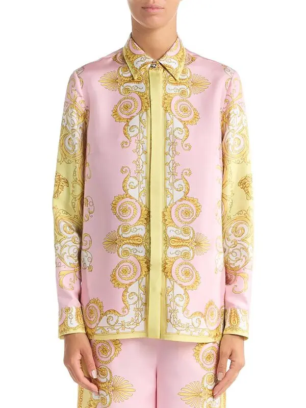 Versace Silk Twill Printed Shirt - Pale Yellow/rose Quartz