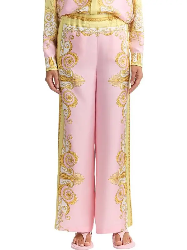 Versace Printed Silk Pants - Pale Yellow/rose Quartz