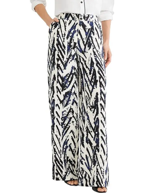 NIC+ZOE Crosshatch Wide-leg Pants - Indigo Multi