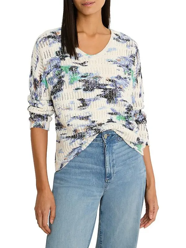 NIC+ZOE Water Lillies Pointelle Sweater - Blue Multi