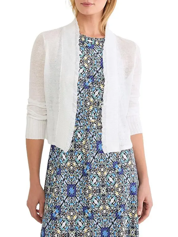 NIC+ZOE Ruffle Feather Knit Cardigan - Paper White