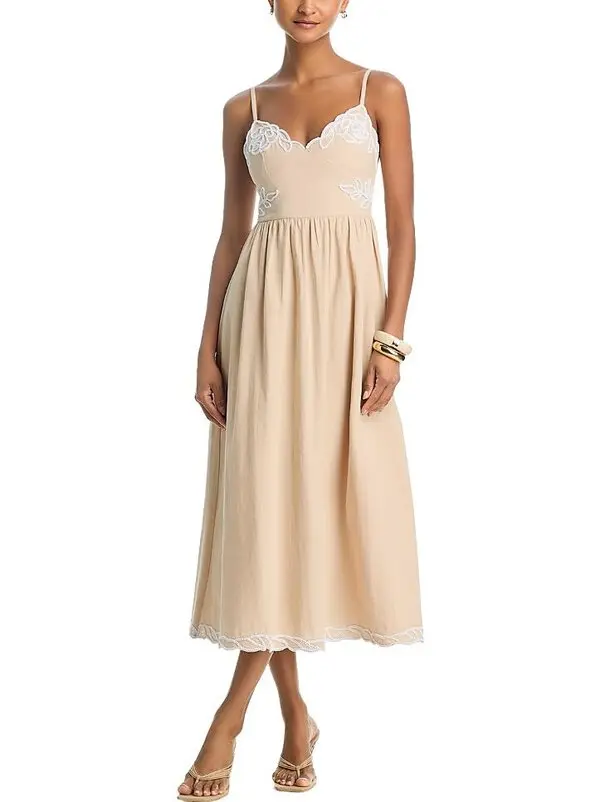 Moon River Embroidered Midi Dress - Taupe