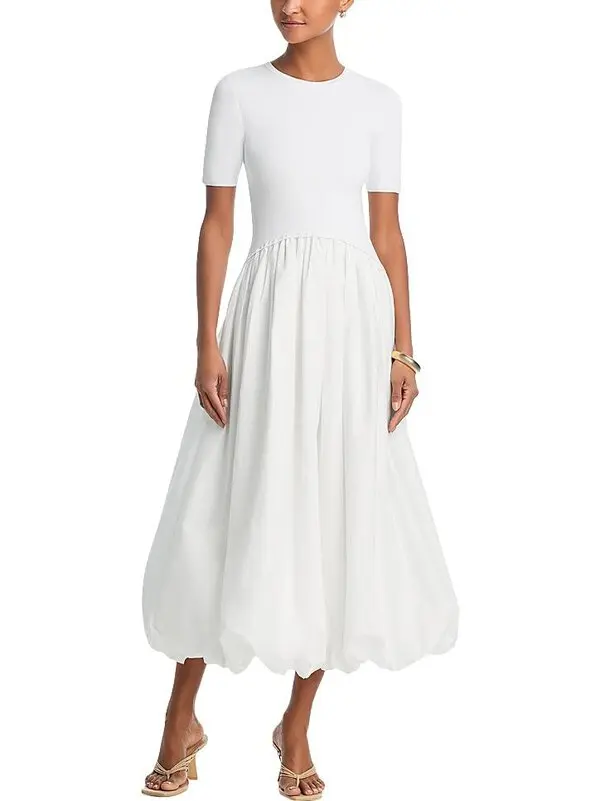Moon River Bubble Skirt Midi Dress - White
