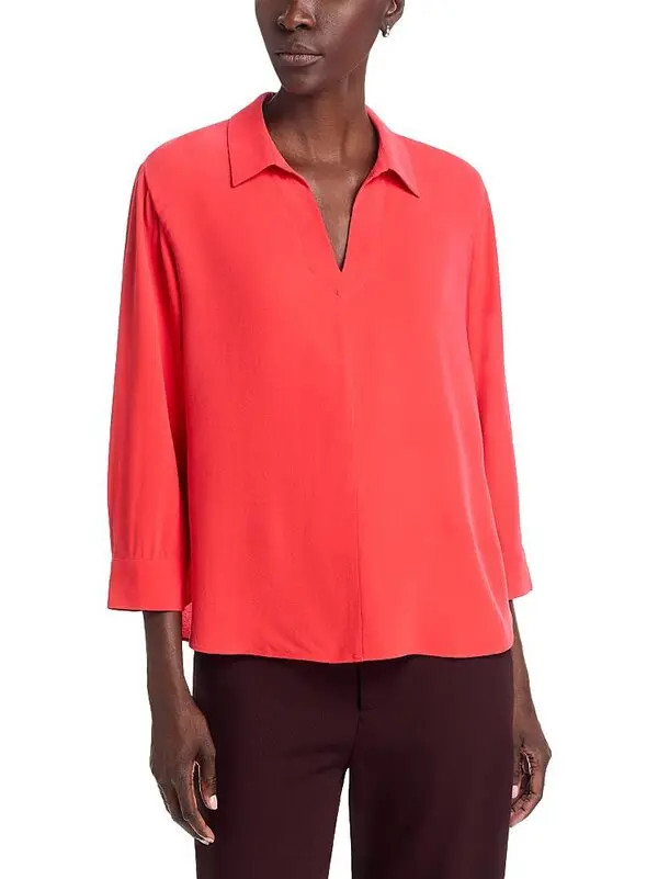 Eileen Fisher Silk Georgette Crepe Classic Collar Top - Watermelon