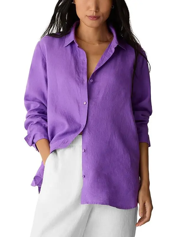 Eileen Fisher Linen Classic Collar Long Shirt - Petunia