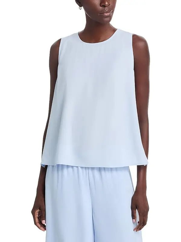 Eileen Fisher Silk Georgette Crepe Round Neck Shell - Airy Blue