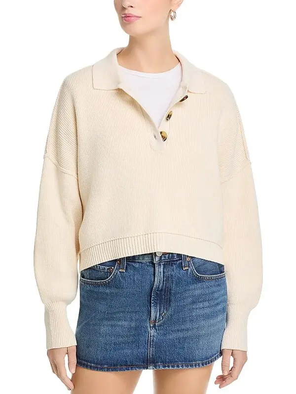 Aqua Long Sleeve Drop Shoulder Sweater - Creme