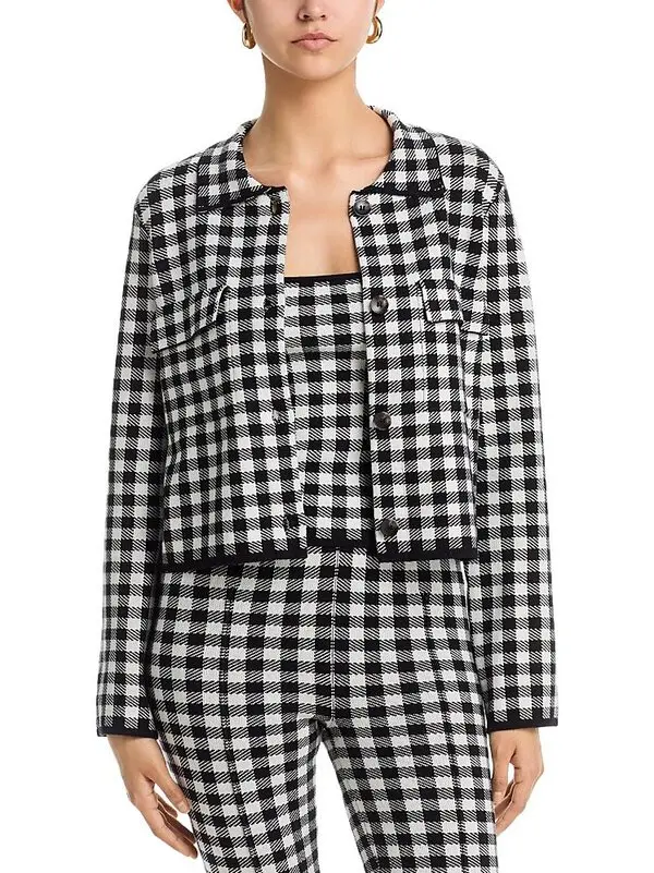 Aqua Gingham Knit Jacket - Black/white