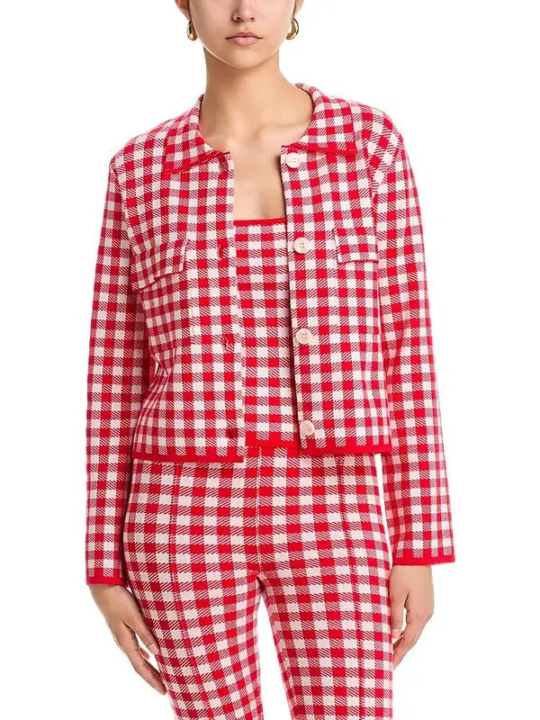 Aqua Gingham Knit Jacket - Red/white