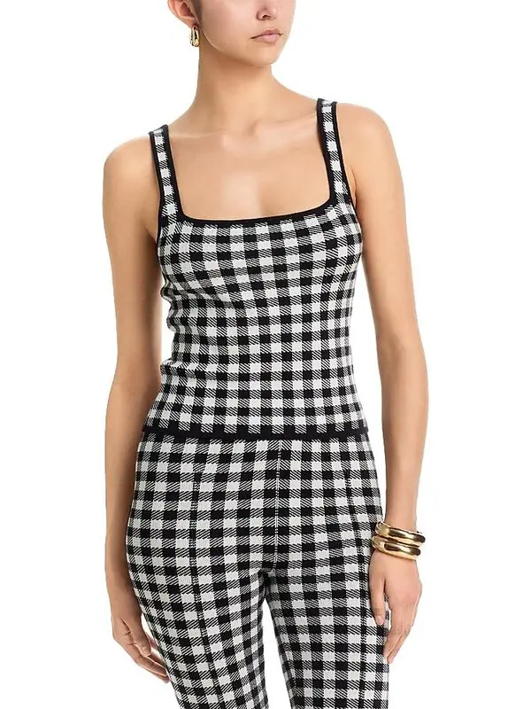 Aqua Gingham Knit Top - Black/white