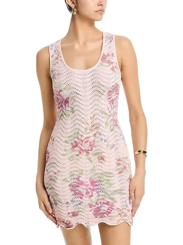 Aqua Floral Sweater Knit Tank Mini Dress - Pink Multi