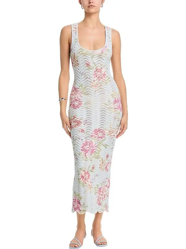Aqua Floral Sweater Knit Tank Midi Dress - Blue Multi