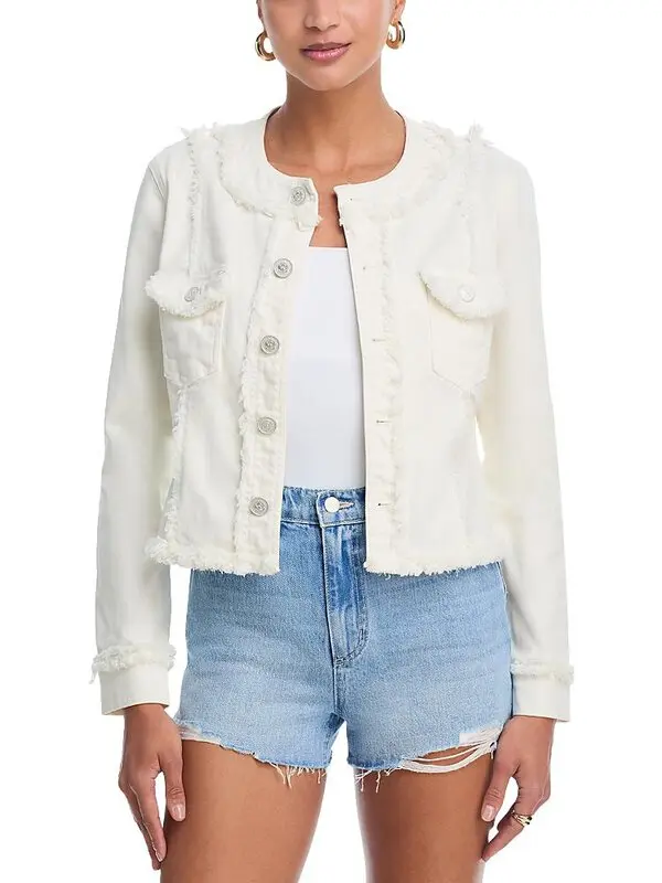 L'Agence Yarin Collarless Fray Jacket - Light Ecru