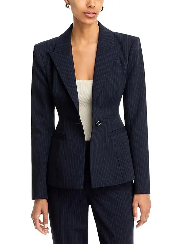 L'Agence Therese Cinched Waist Blazer - Midnight/ivory Pinstripe