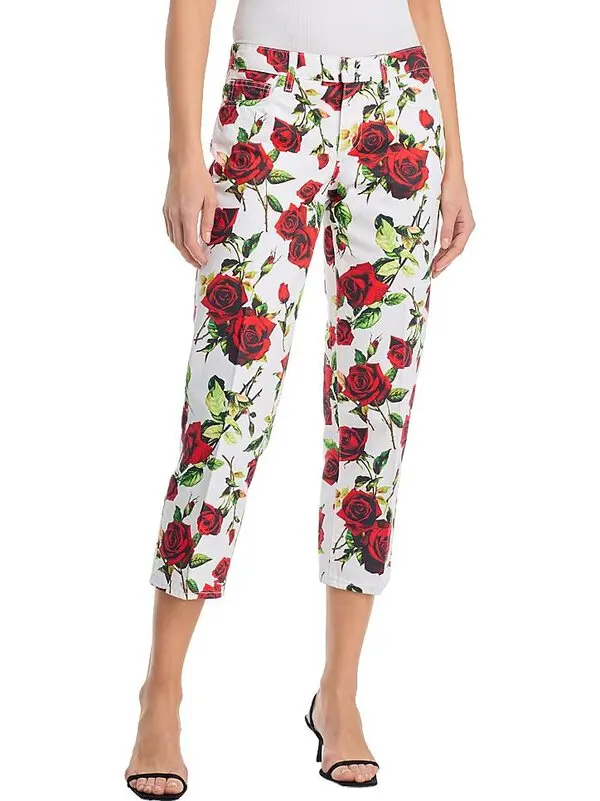 L'Agence Blaine Low Rise Crop Stovepipe Jeans - White/red Romantic Rose