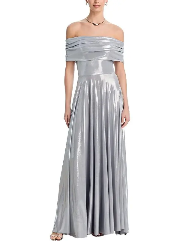 Norma Kamali Cowlneck Flared Gown - Silver